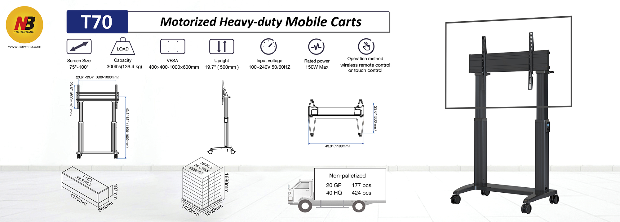 Motorized TV Cart T70_ Motorized TV Cart_ NB North Bayou Kunshan ...