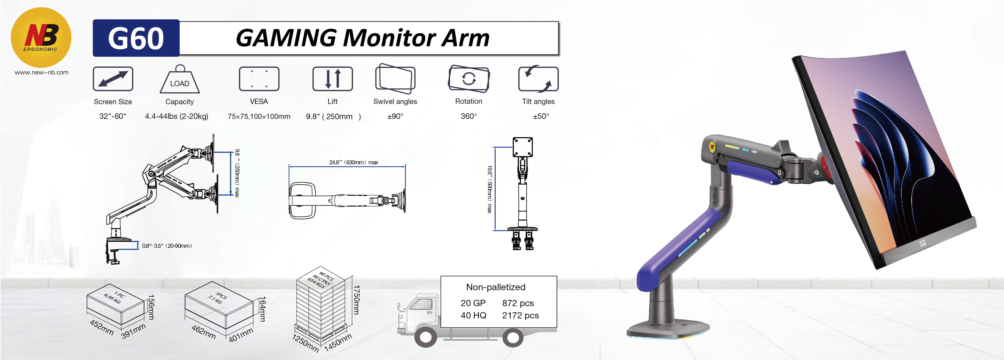 Gaming Monitor Arm G60_ Monitor Arm-Gaming ①_ NB官网|泓杰股份上市股份代码：836274 主营 ...